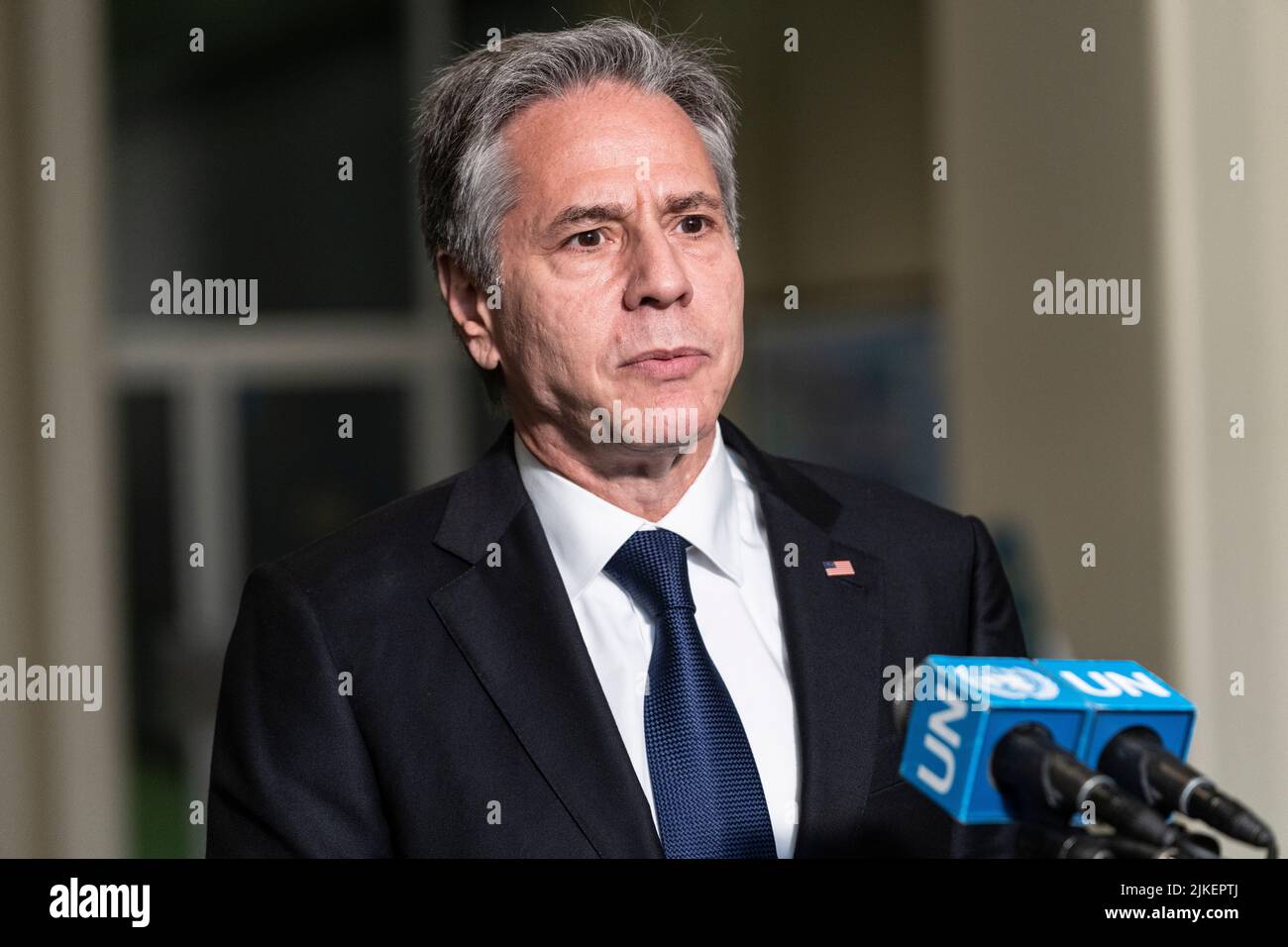 New York, NY - August 1, 2022: Secretary of State Antony B linken press ... New York, NY - August 1, 2022: Secretary of State Antony B linken press ...