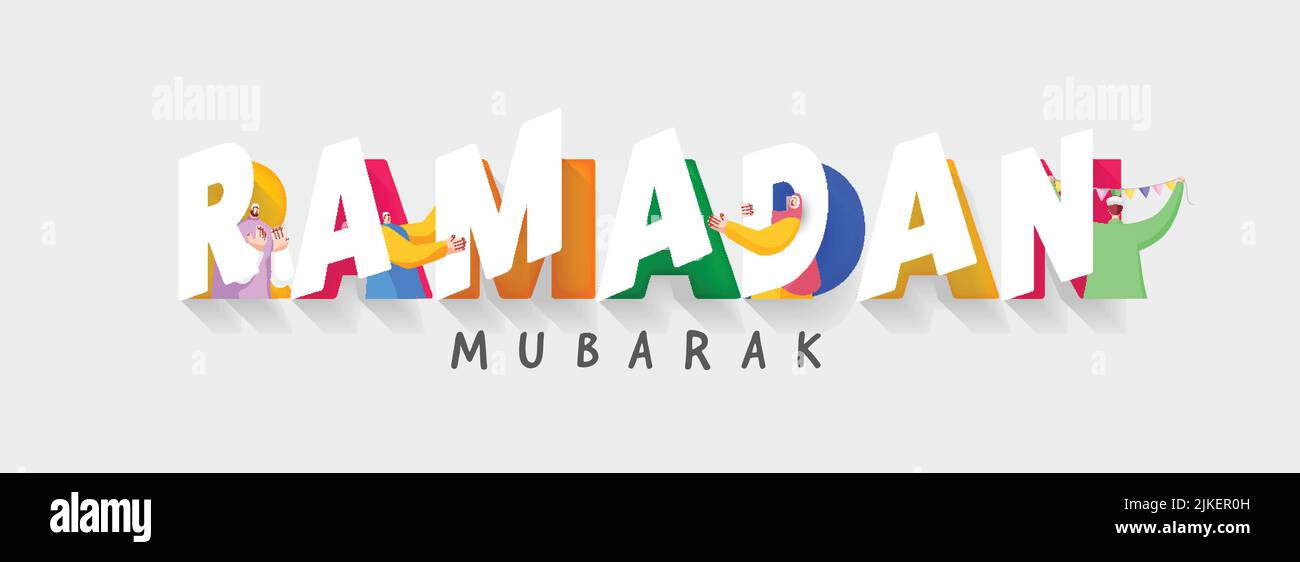 Paper Cut Ramadan Font With Islamic People Character In Different ...