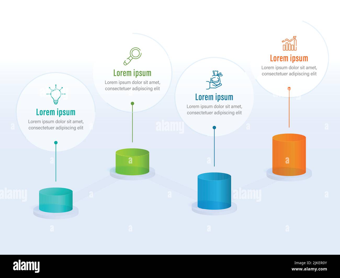Four Options Business Approach Process Diagram With 3D Level Podium On ...