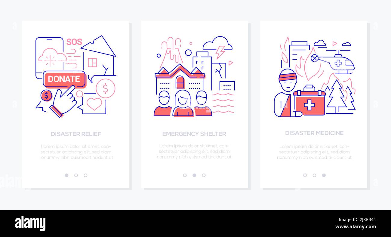 Disaster and emergency - line design style banners set Stock Vector ...