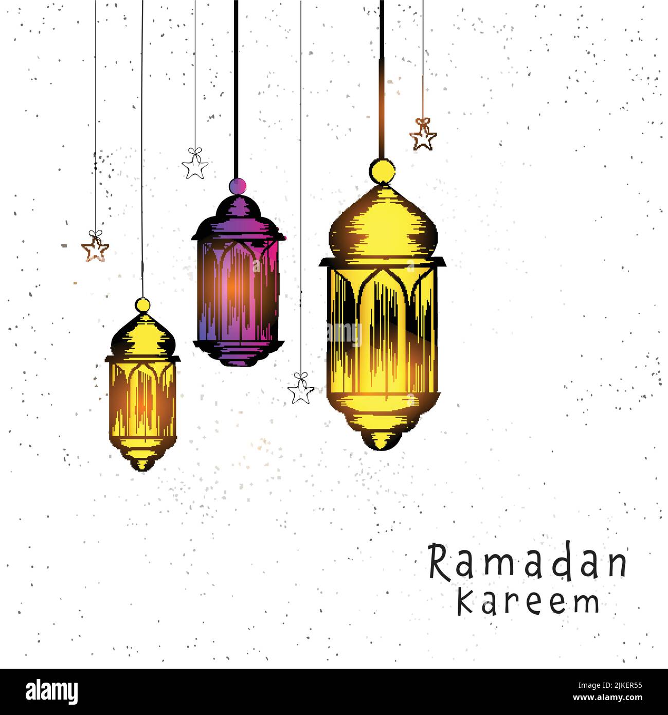 Ramadan Kareem Concept With Hanging Arabic Lanterns And Stars On White ...
