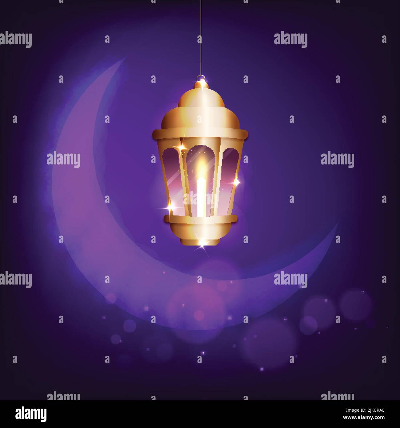 Golden Illuminated Arabic Lantern Hang And Lights Effect Crescent Moon ...