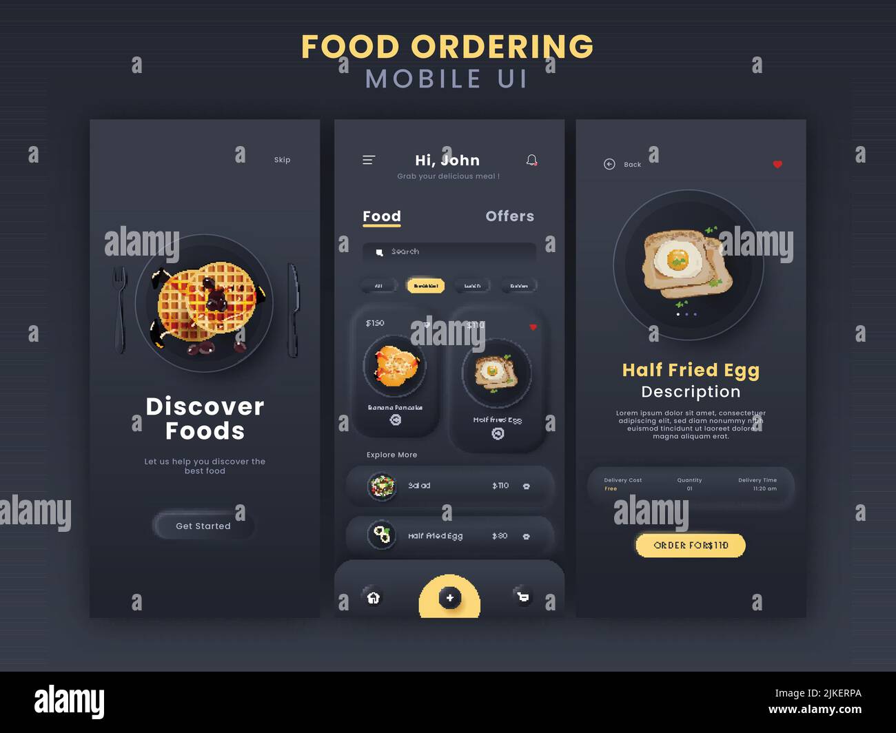 Food Ordering Mobile App UI Including Login, Discover Dish, Description ...