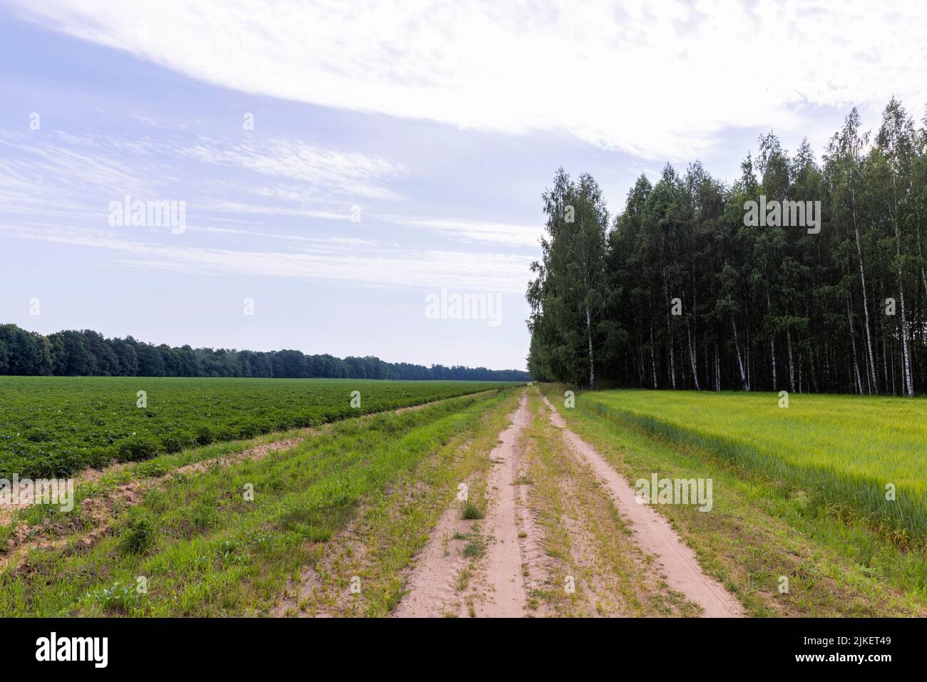 unpaved highway in rural areas, part of the road for cars without ...