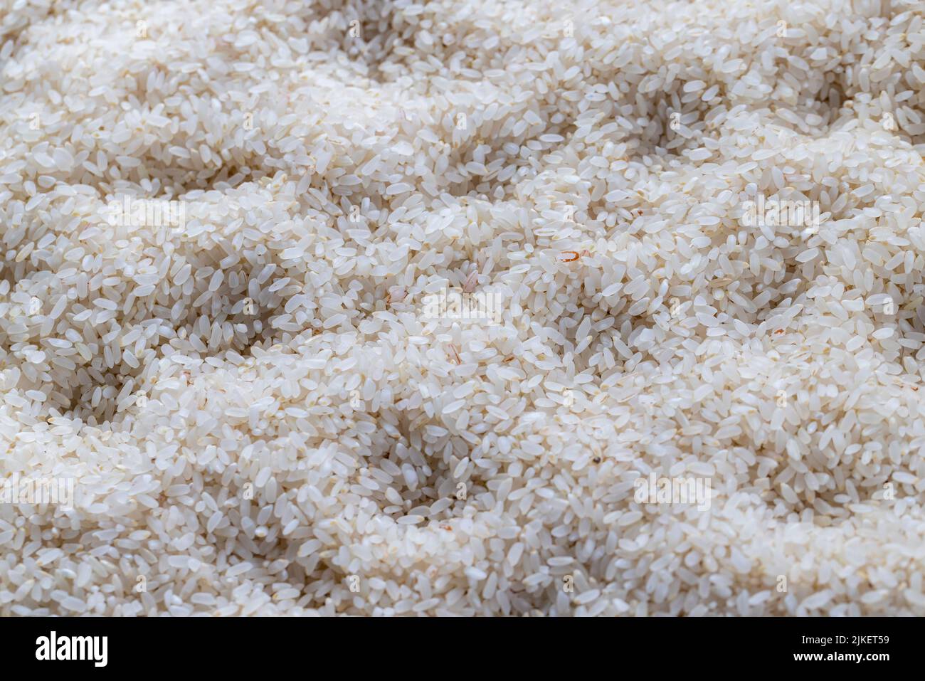 a pile of scattered white rice on the kitchen table, white uncooked ...