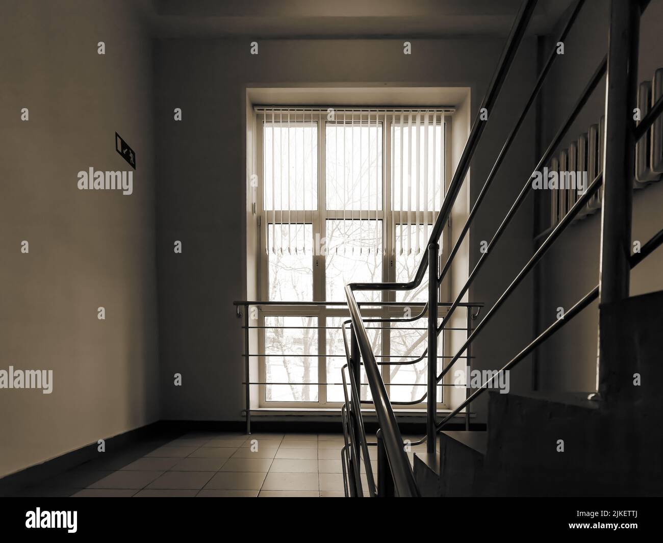 Staircase and corridor, contemporary architecture. School corridor ...