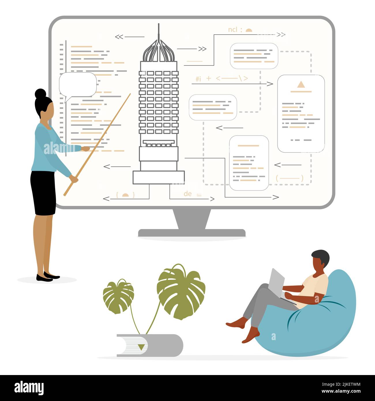 Vector illustration Teacher teaching people. Construction Architecture ...