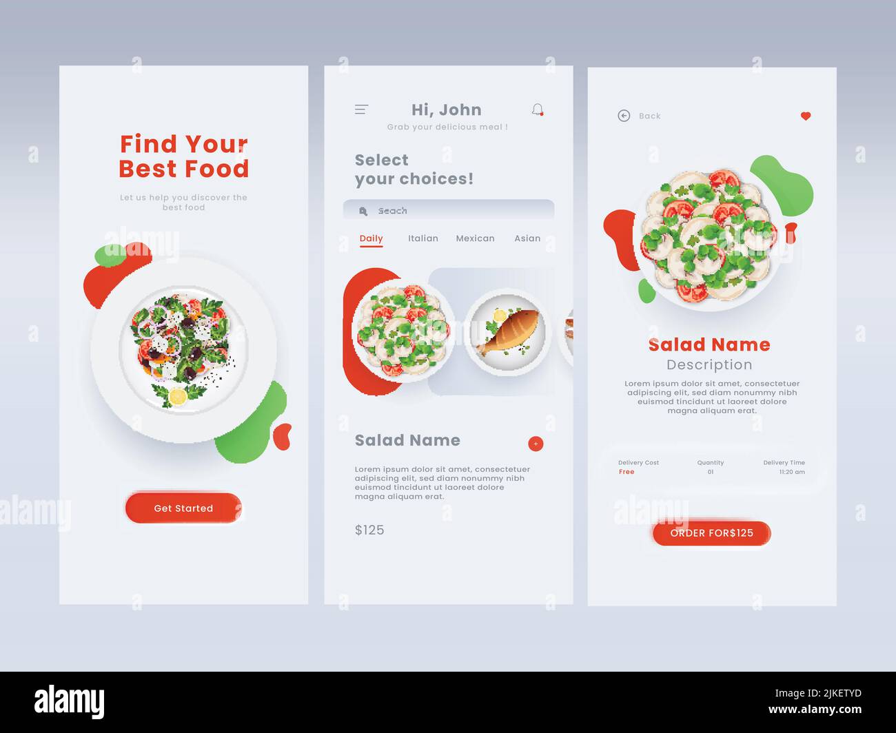 Food Ordering Mobile App UI As Login, Choice Dishes And Description ...