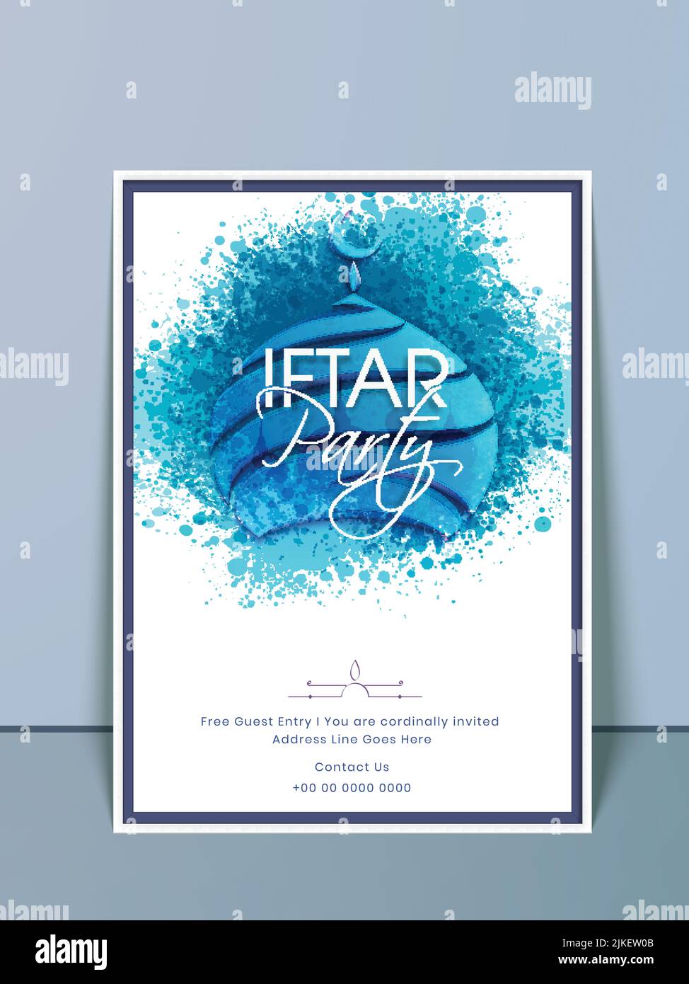 Iftar Party Invitation Template Layout With Creative Mosque And Blue ...