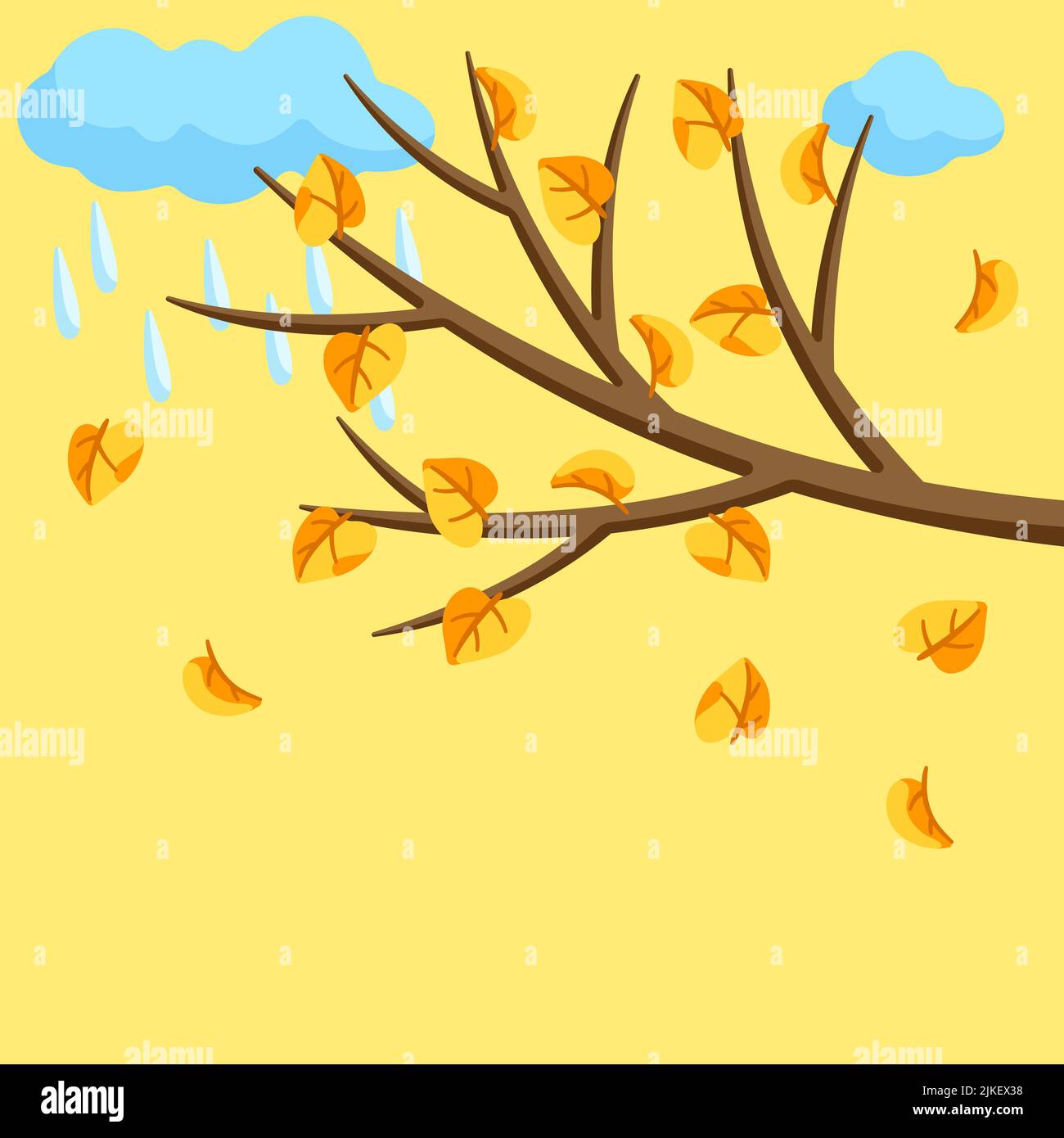 Autumn tree with branch falling yellow leaves. Seasonal nature ...