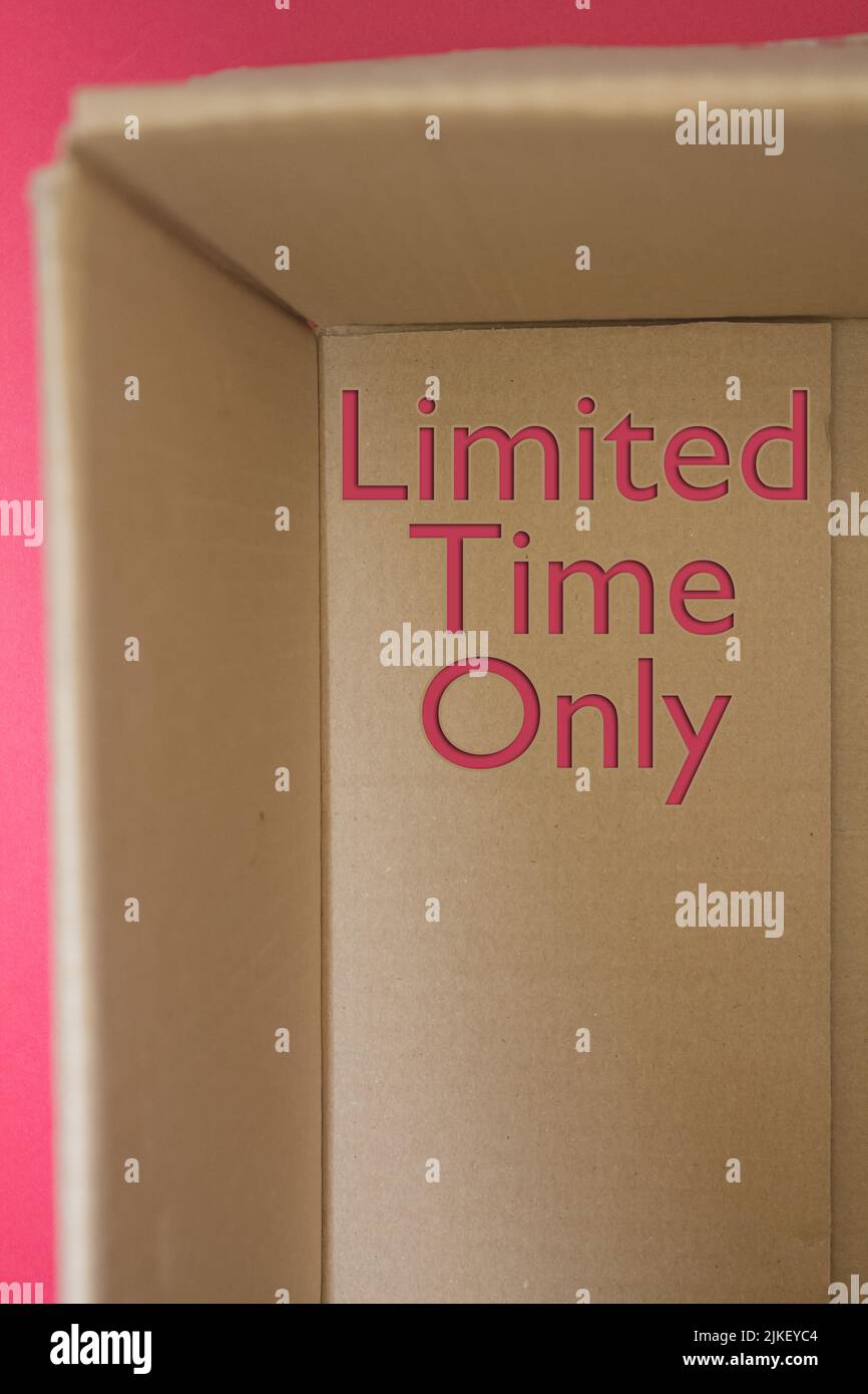 Limited Time Only word with cardboard box. Brown folded cardbox Stock ...