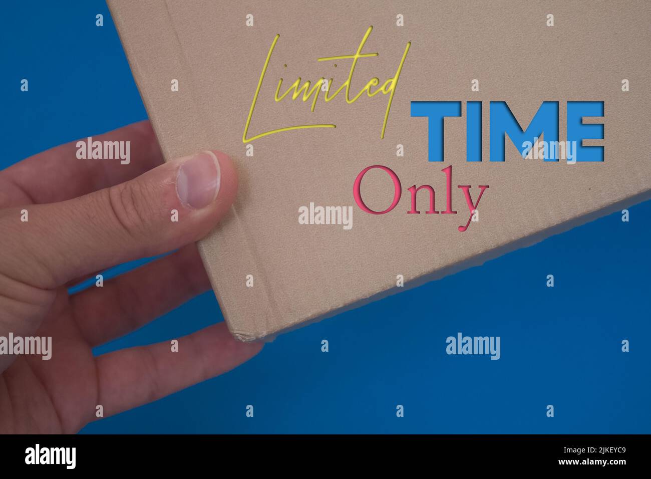 Limited Time Only word with cardboard box. Brown folded cardbox Stock ...