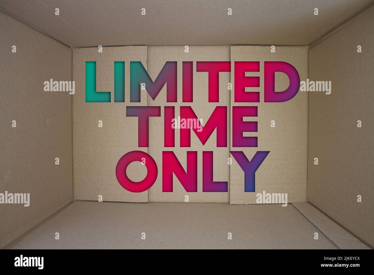 Limited Time Only word with cardboard box. Brown folded cardbox Stock ...