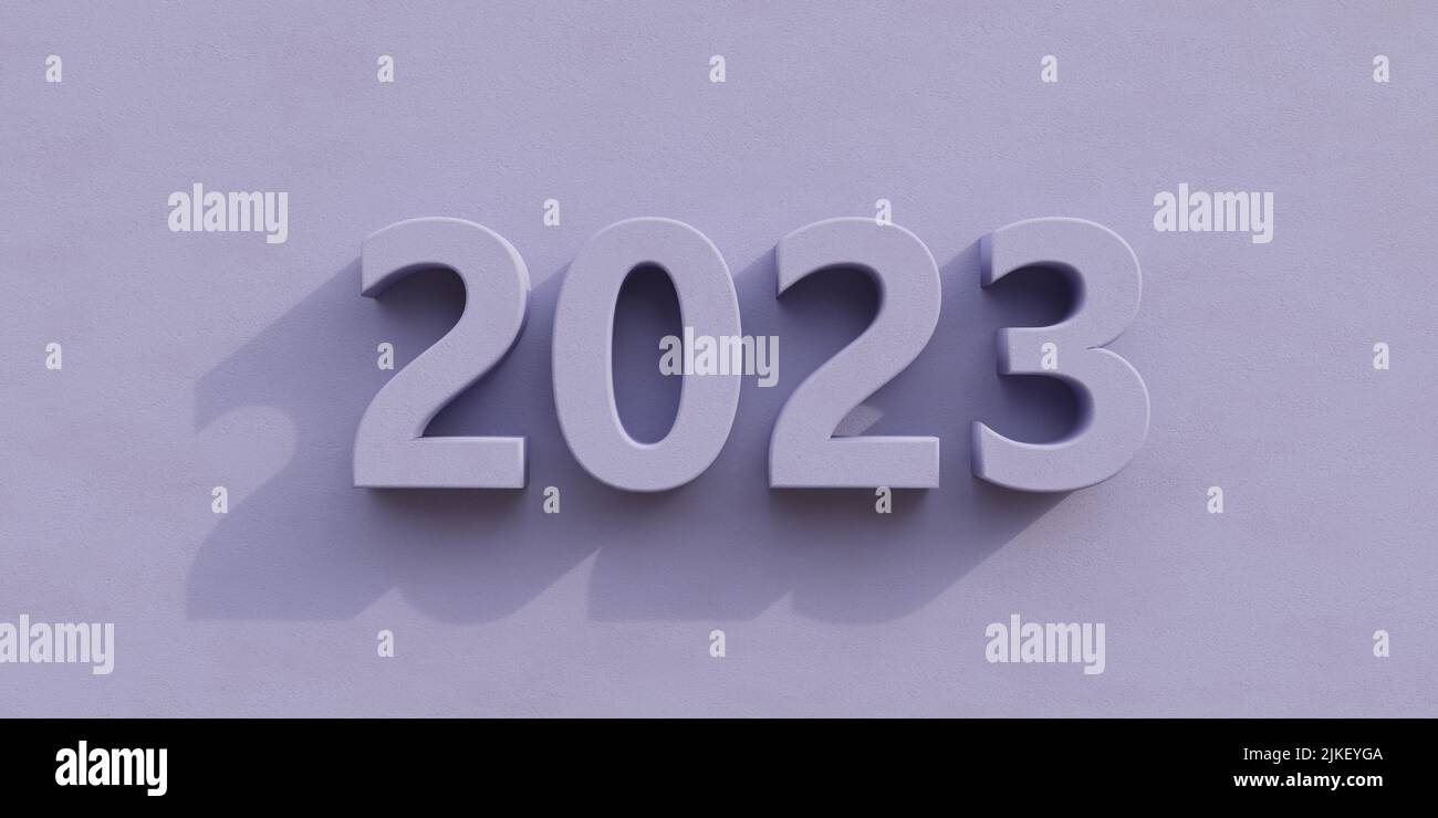 2023 Happy New Year. Pastel purple color number on wall background. 3d ...