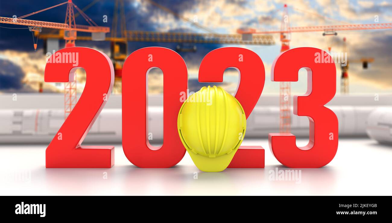 New year 2023 red number on Architect engineer construction site office ...