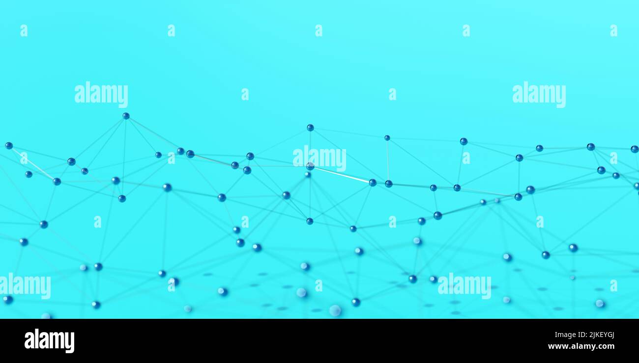 Dots and lines connection on blue, copy space. Digital technology plexus structure, banner ...