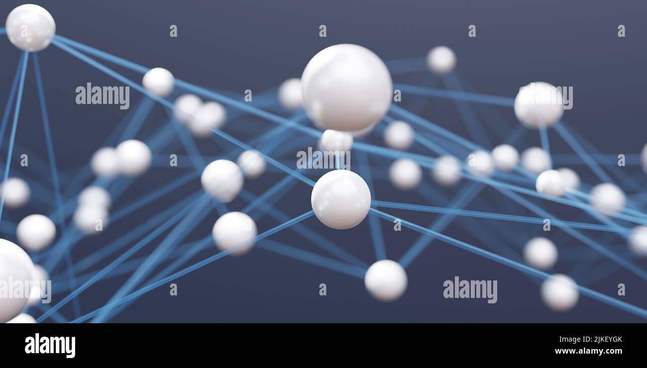 Abstract geometric background. White Spheres and blue lines connection. Digital technology ...