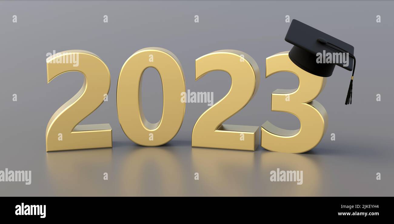 2023 Class Graduation. Gold year number and grad cap on silver grey ...