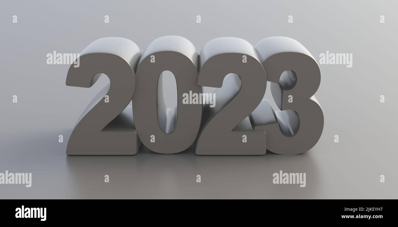2023 New Year. Big solid digits gray color on grey background. 3d ...