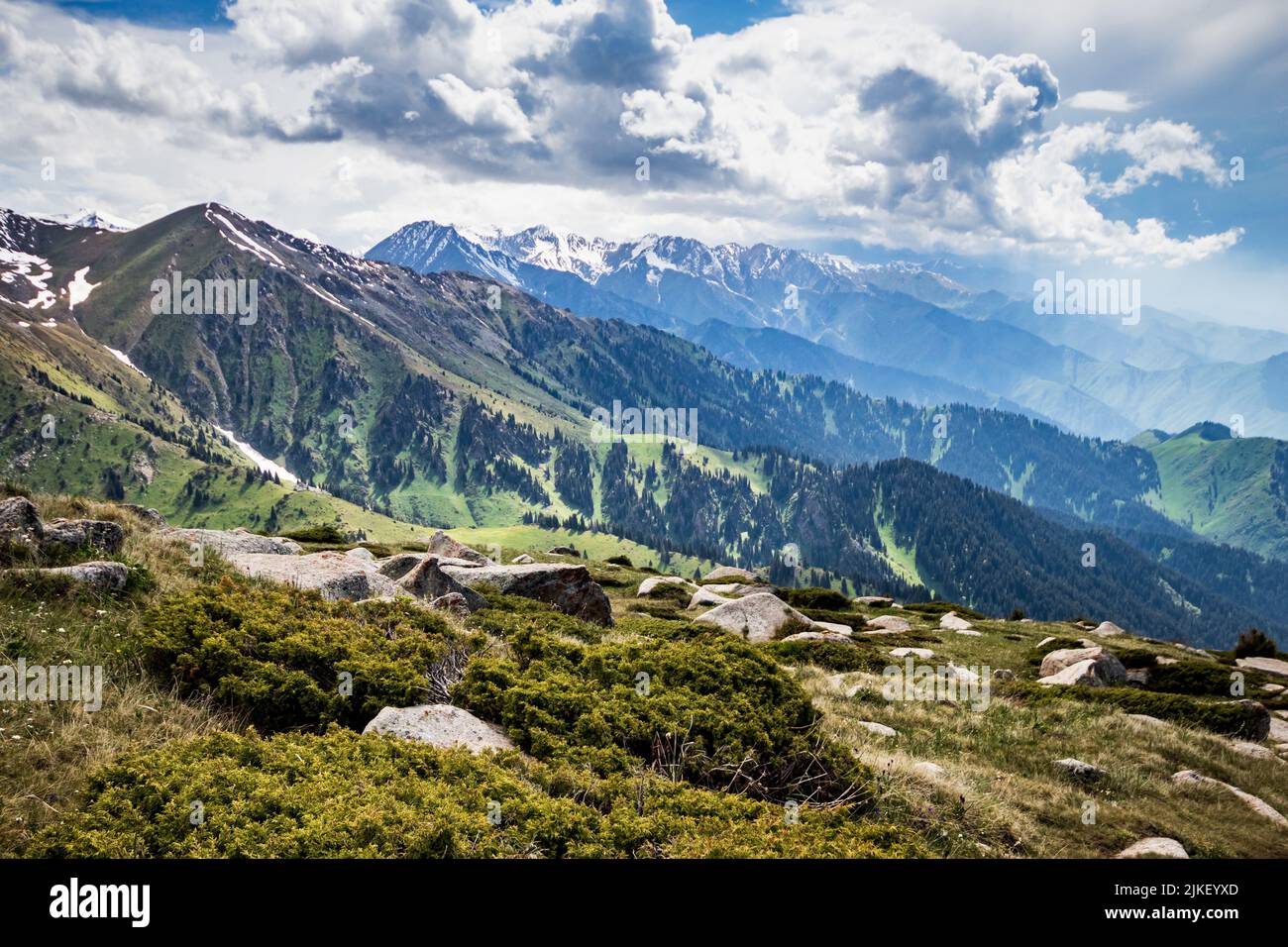 Alpine nature of Central Asia. Tien Shan mountain range from Kazakhstan ...