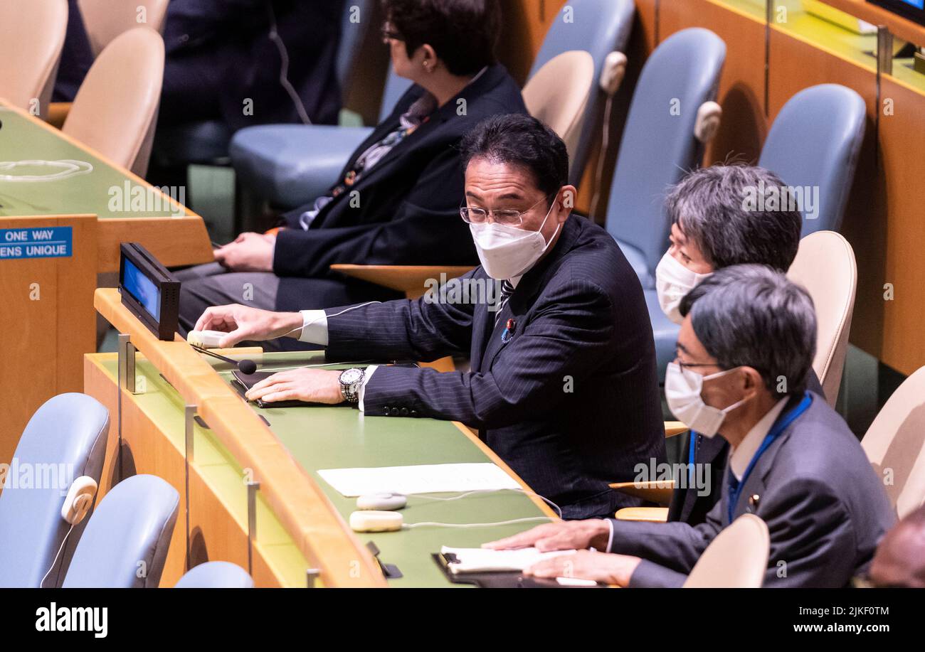 New York, NY - August 1, 2022: Prime Minister of Japan Fumio Kishida attends the Tenth Review ...
