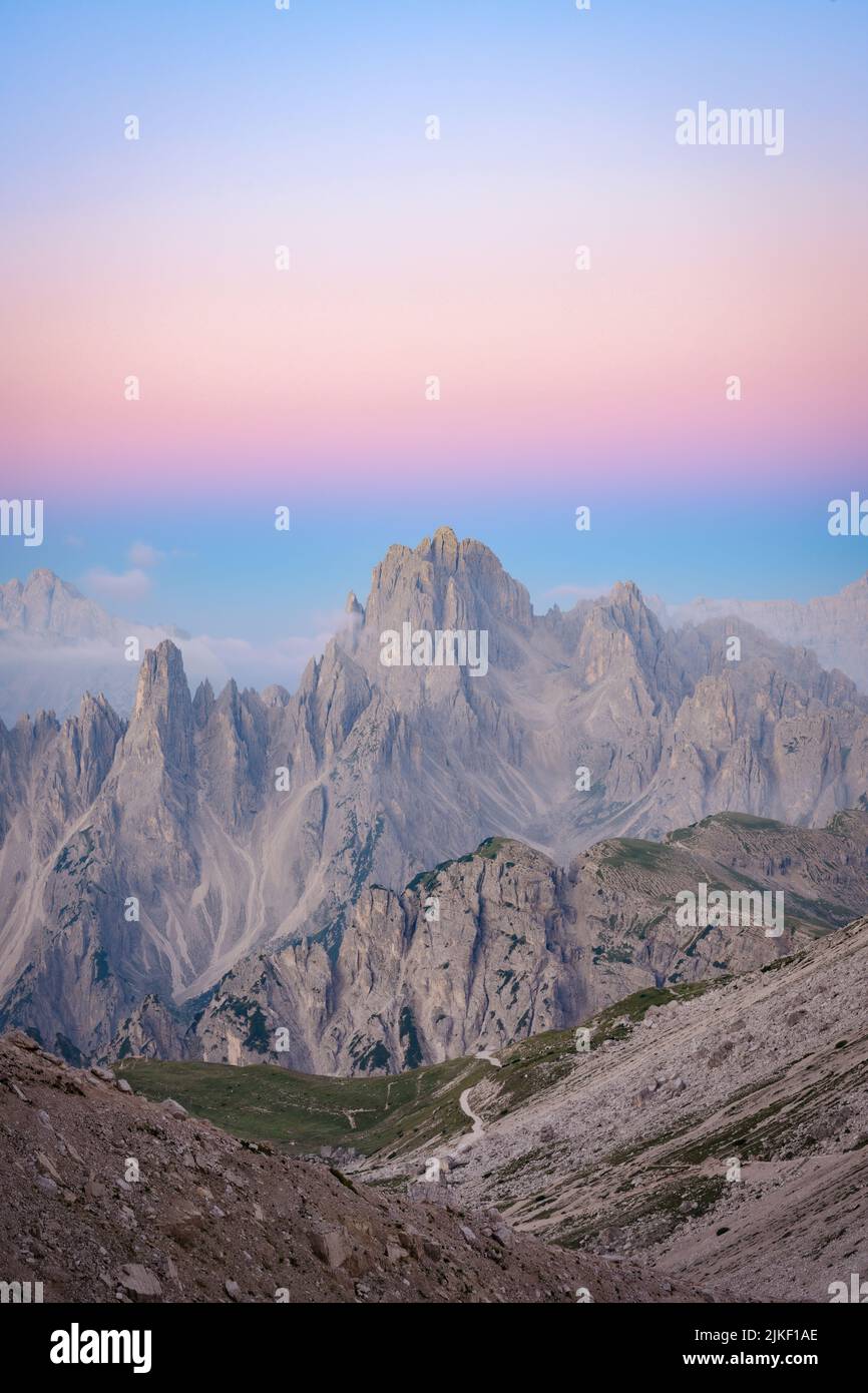 Stunning view of the Cadini di Misurina during a beautiful sunrise ...