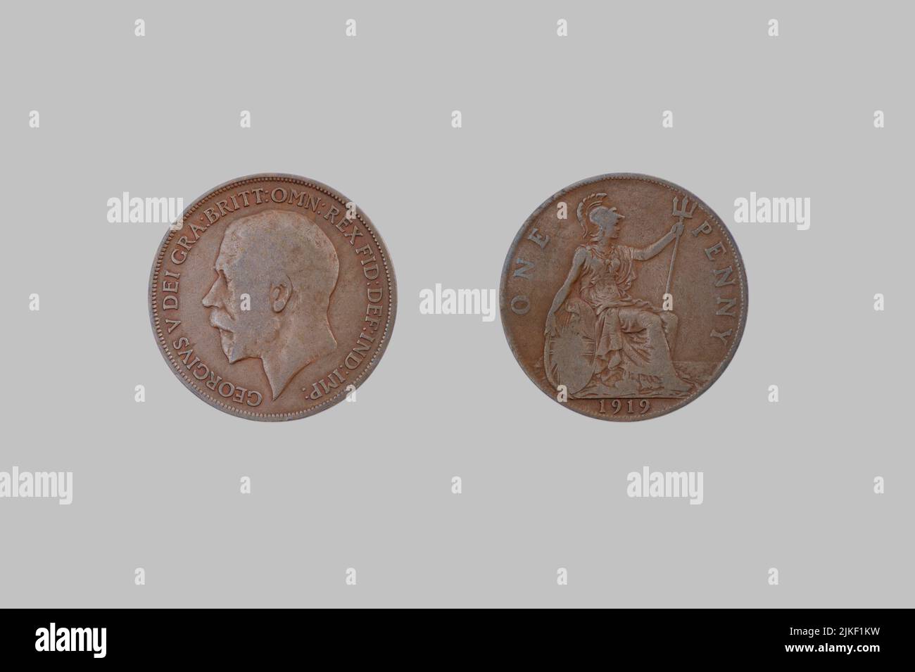 1919 King George V British One Penny coin, Front and Rear Stock Photo ...