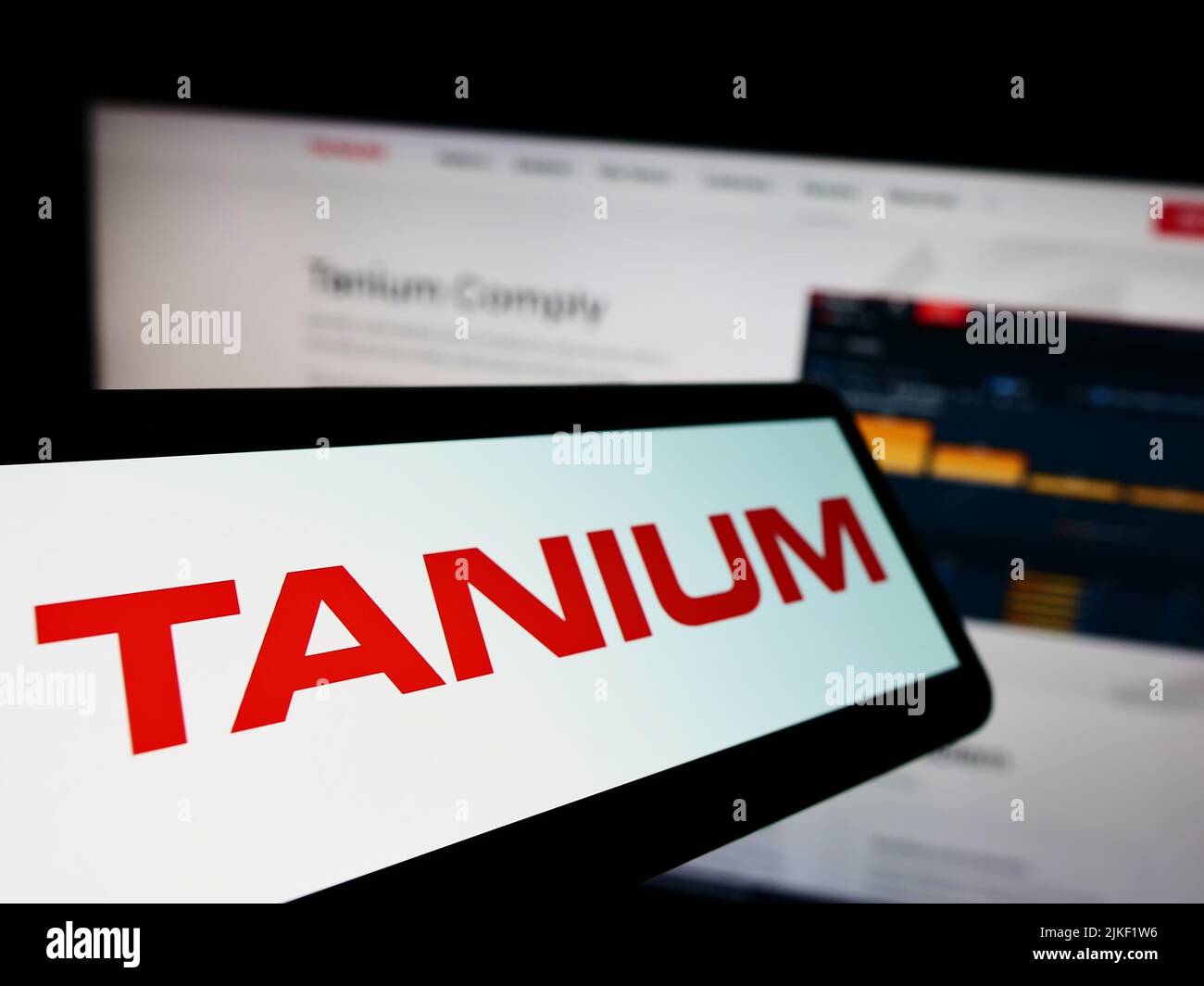 Mobile phone with logo of American cybersecurity company Tanium Inc. on ...