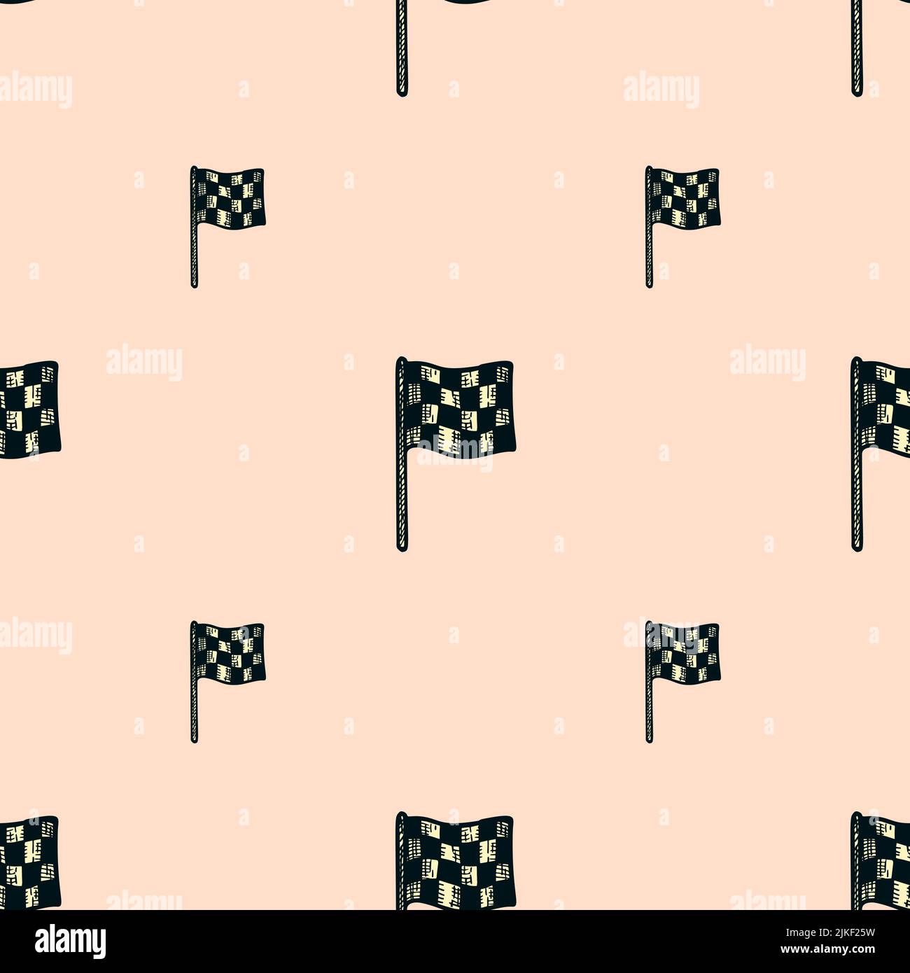 Race flag engraved seamless pattern. Vintage sport elements for drive ...