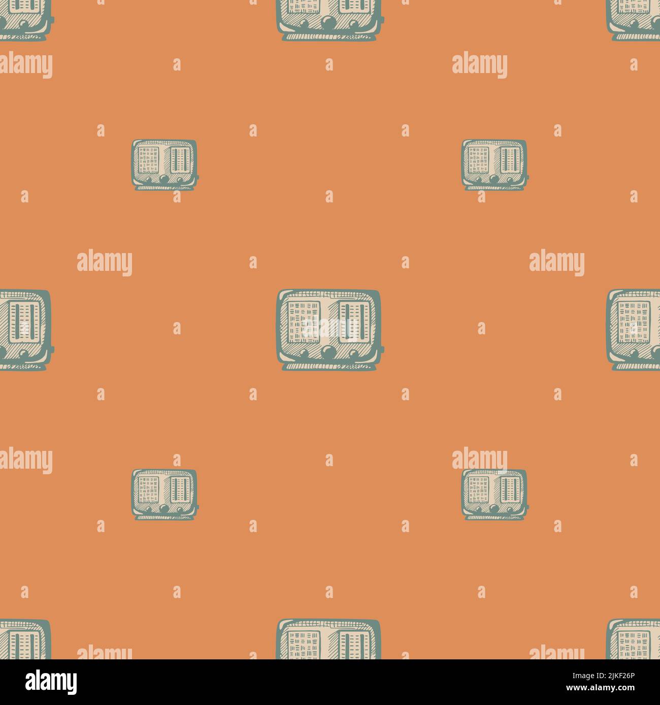 Retro radio engraved seamless pattern. Vintage media equipment in hand ...