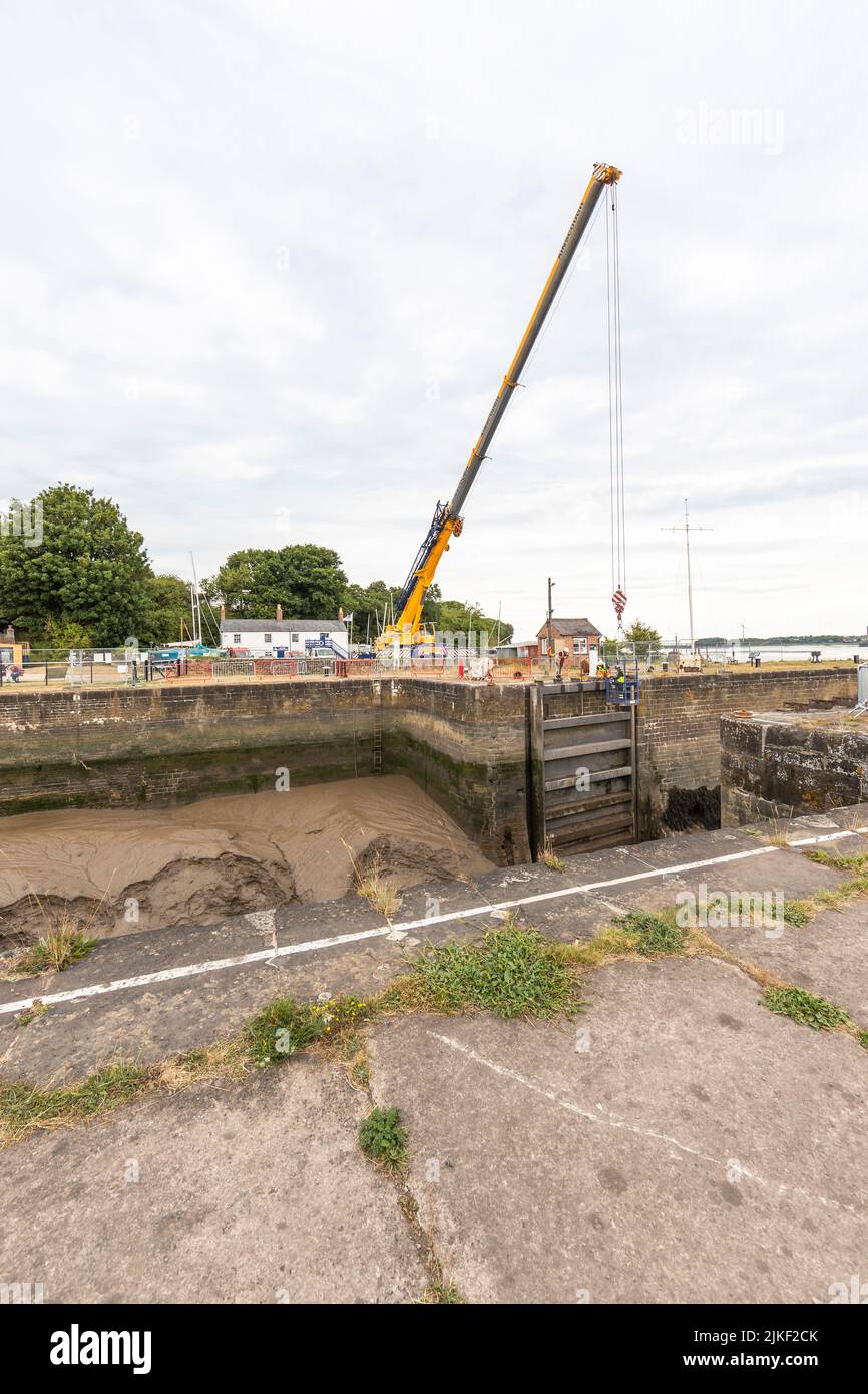 Repairs to Lydney Harbour lock gates. The seaward gates have been ...