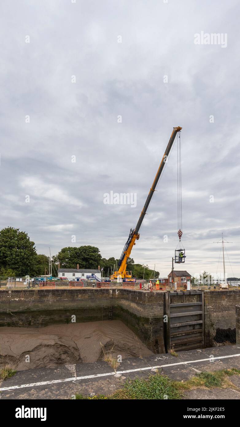 Repairs to Lydney Harbour lock gates. The seaward gates have been ...