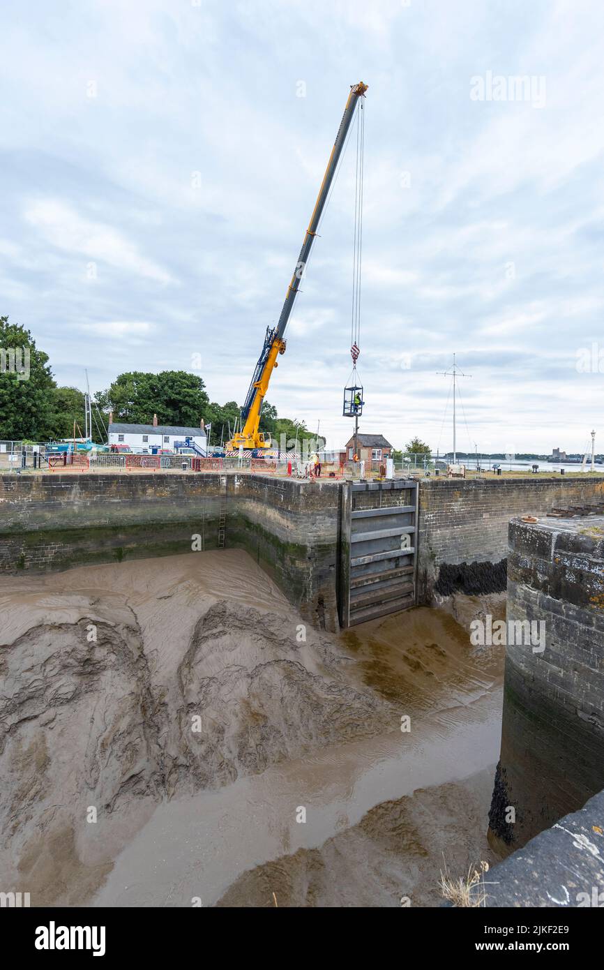 Repairs to Lydney Harbour lock gates. The seaward gates have been ...