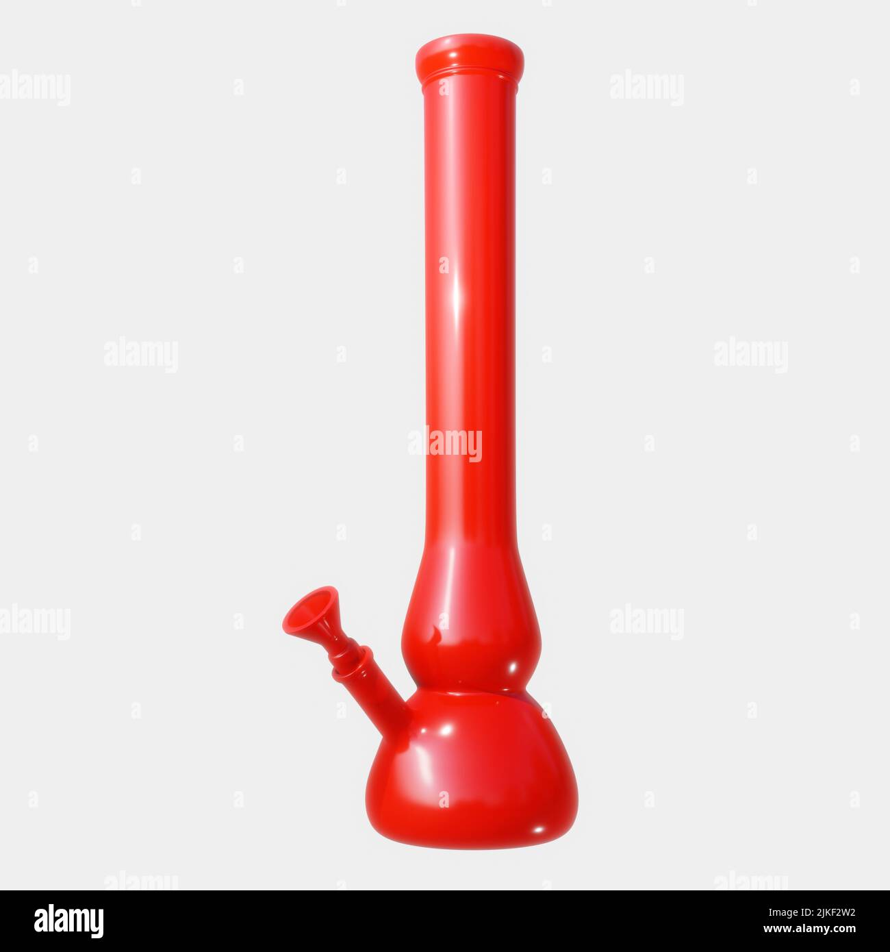The close-up view of an isolated red smoking bong on the white ...