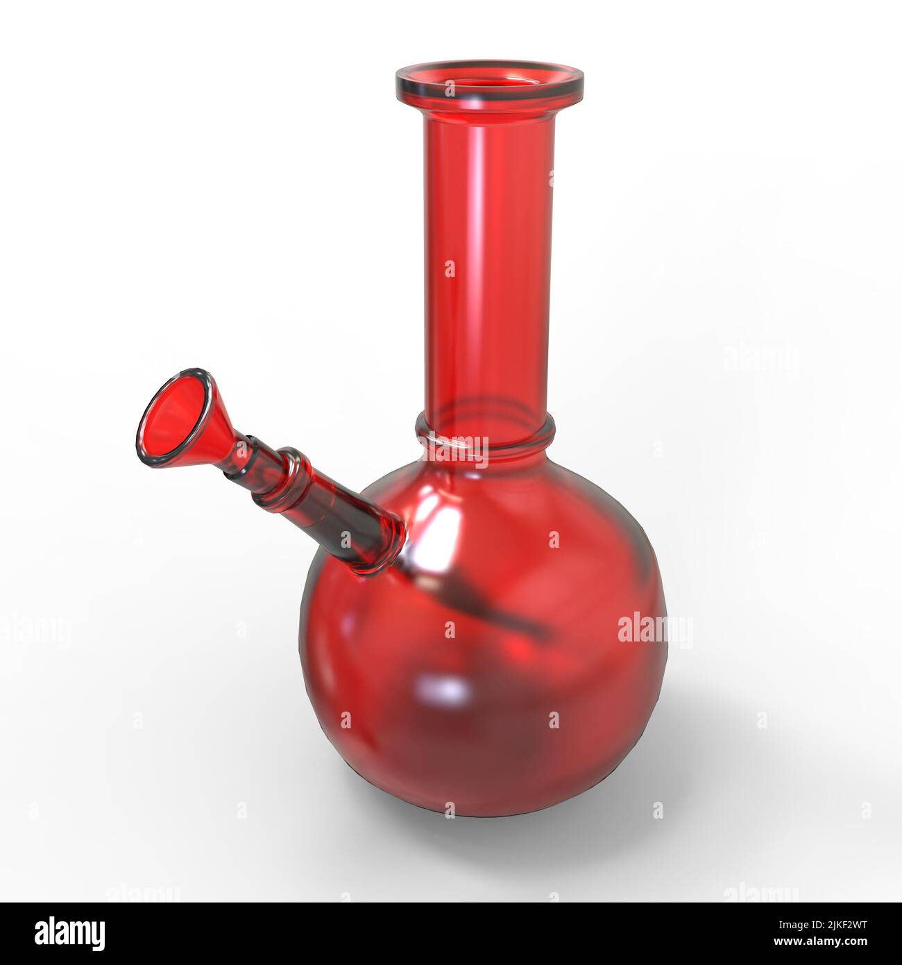 The close-up view of an isolated red smoking bong on the white ...