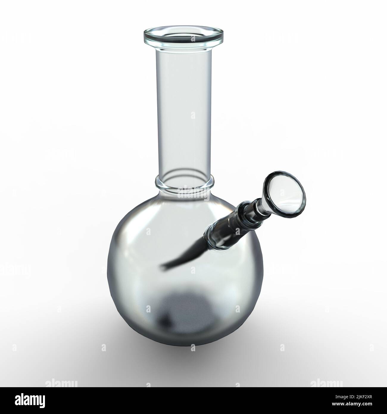 The close-up view of an isolated glass smoking bong on the white ...