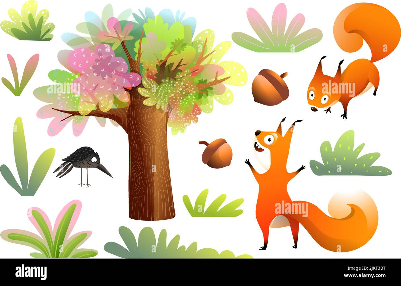 Naughty Squirrels And Forest Tree Clipart Set Stock Vector Image And Art