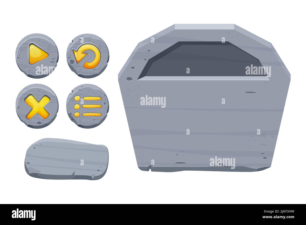 Stone buttons collection, set of rock assets in cartoon style isolated ...