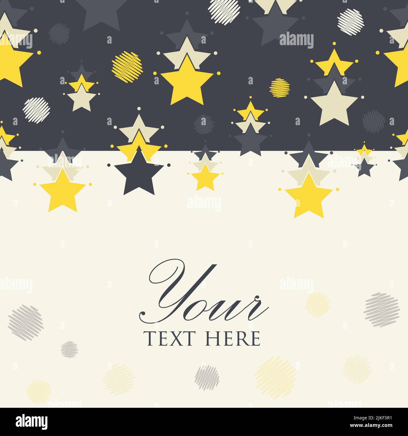 Vector confetti stars grey yellow horizontal stripe frame border ...