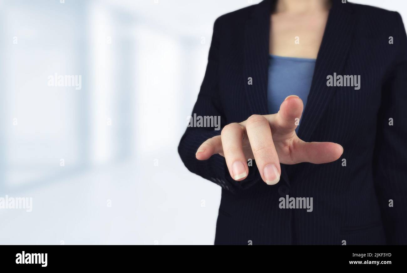 Hand pushing a button on a touch screen interface. Cyber security ...