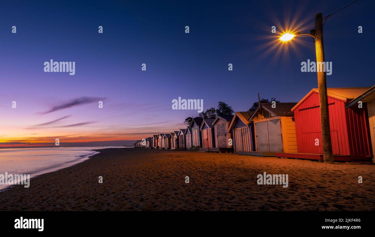 The famous colorful Bathing Boxes at Brighton, Melbourne, Australia at ...