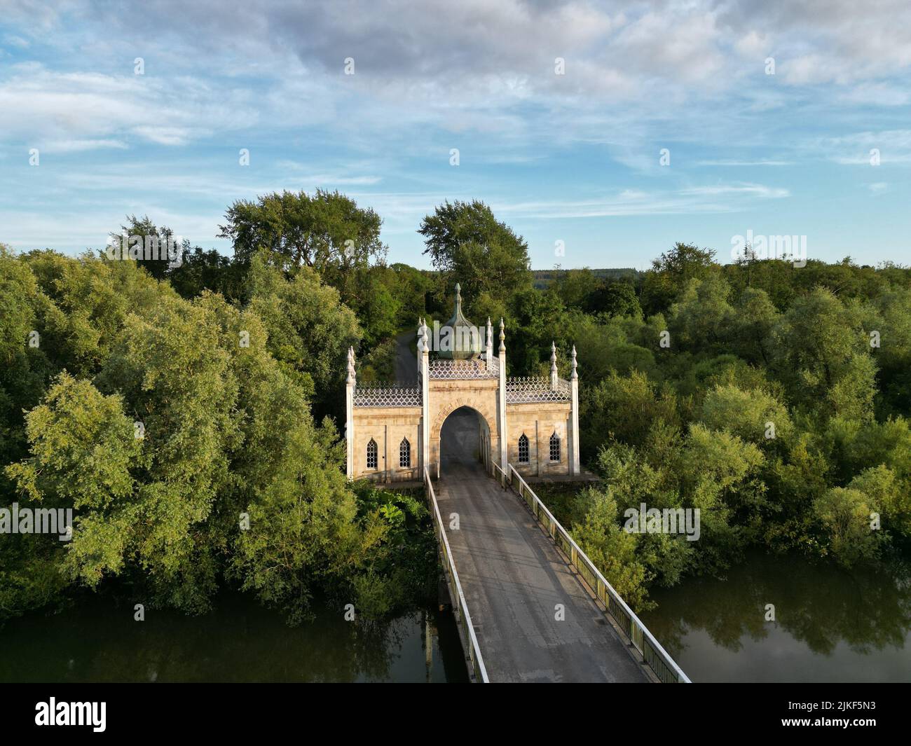 An aerial view of Dromana Gate and bridge, Waterford, Ireland, seen ...