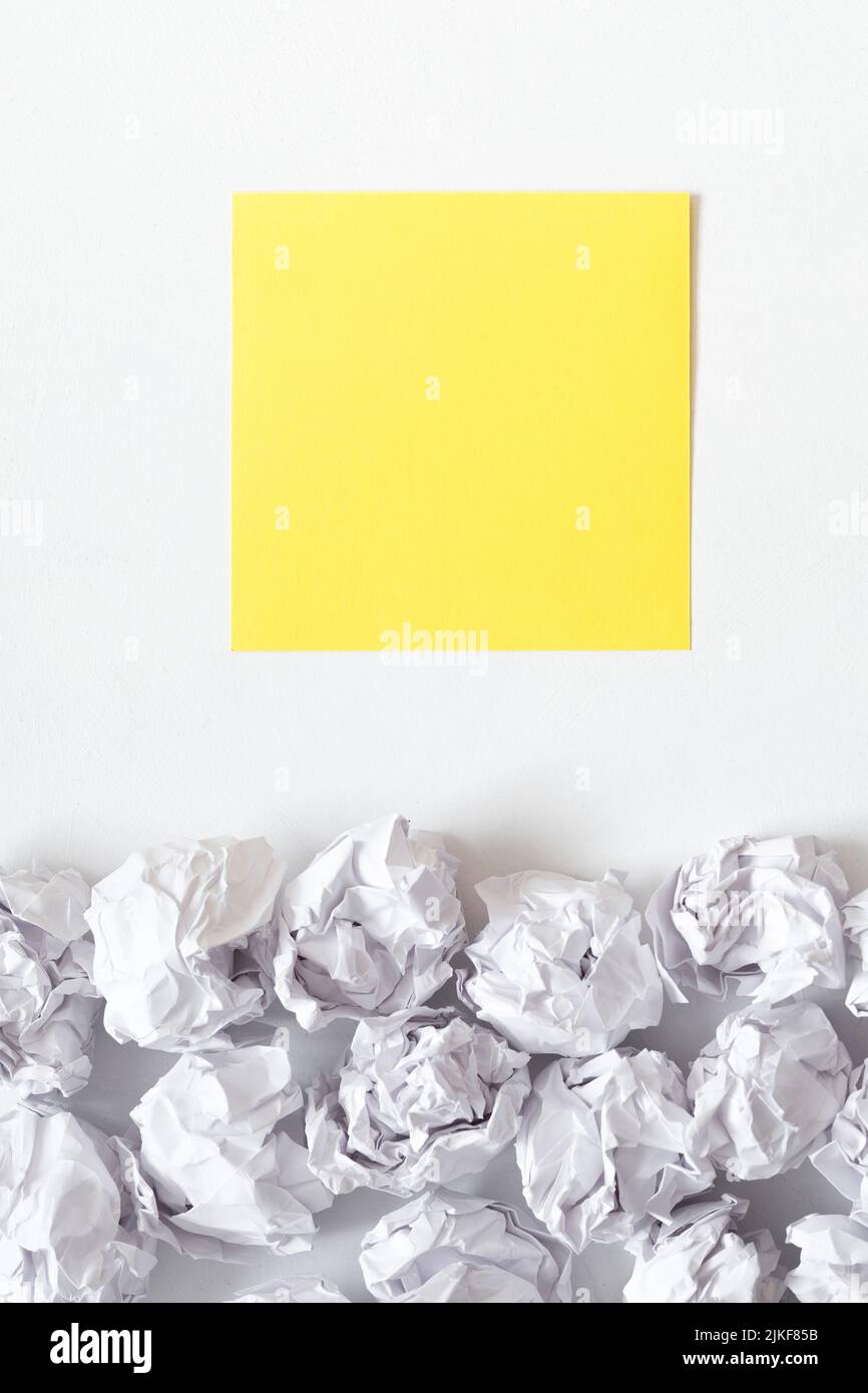 inspiration white crumpled paper ball yellow note Stock Photo - Alamy