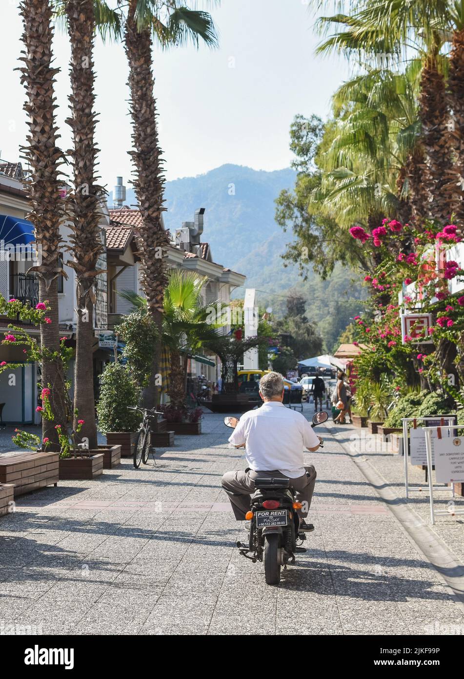Gocek, Turkey - September 11, 2020: man rides a motorcycle on main ...