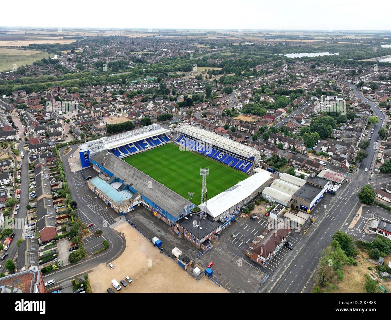 An aerial shot of the home of Peterborough United, The Weston Homes ...