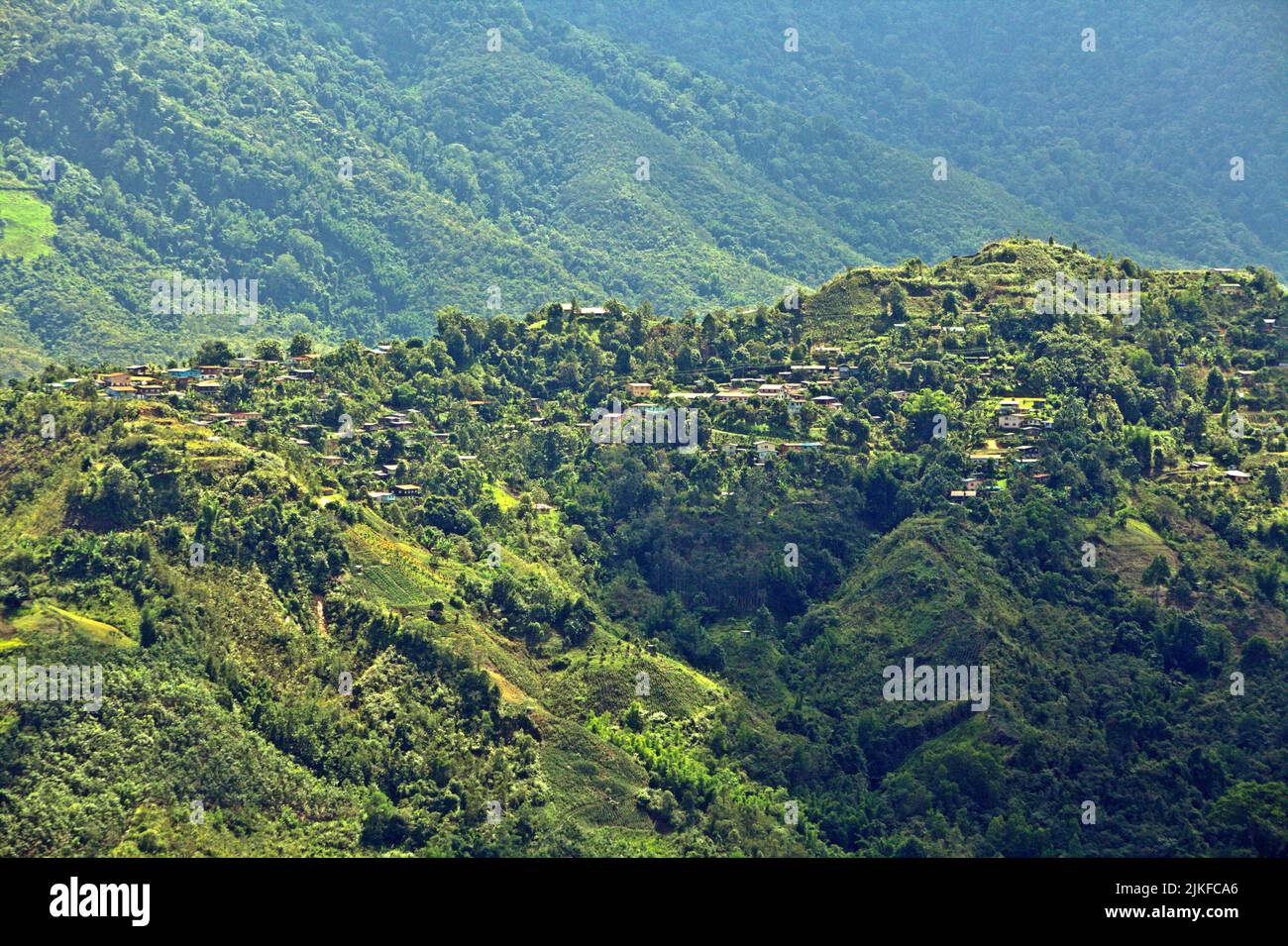 Landscape of mountain village at the foot of Mount Kinabalu in Sabah ...