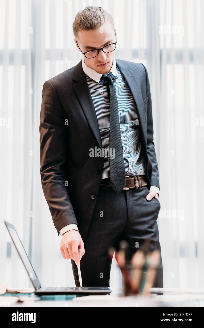 business man thinking office workspace corporate Stock Photo - Alamy