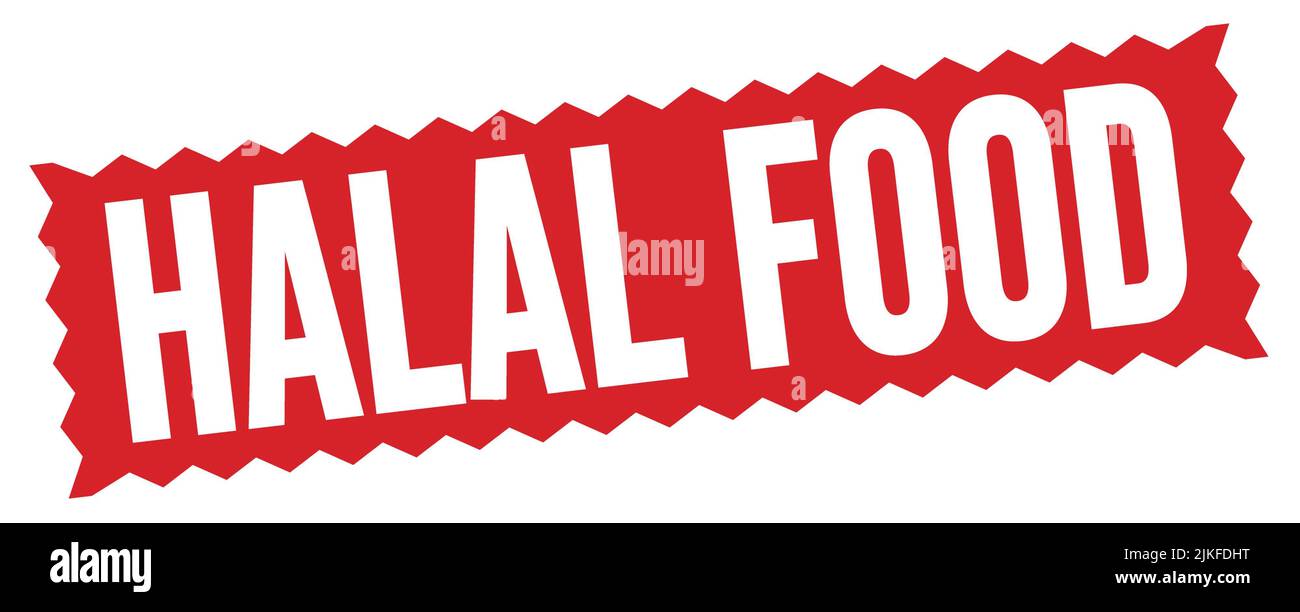 HALAL FOOD text written on red zig-zag stamp sign Stock Photo - Alamy