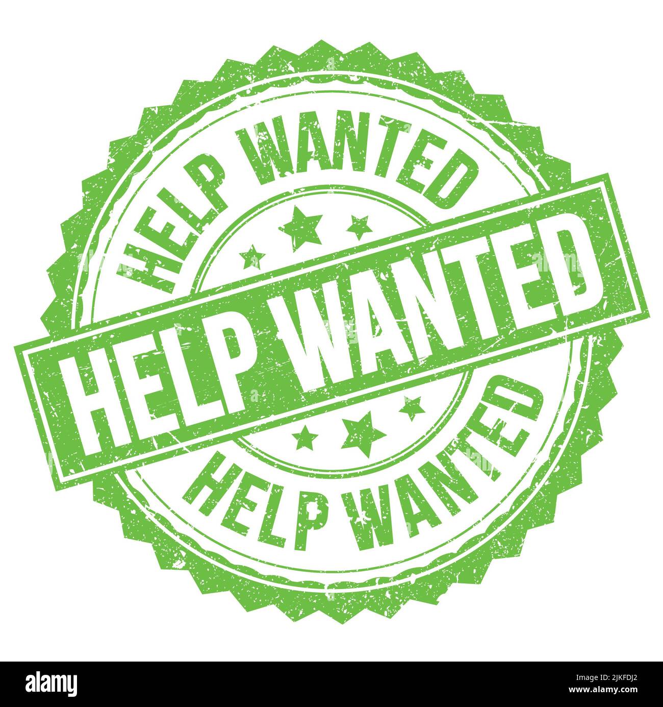 HELP WANTED text written on green round stamp sign Stock Photo - Alamy