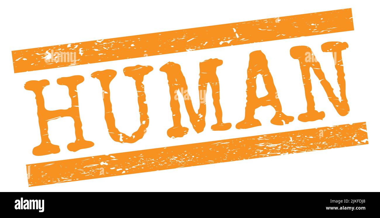 HUMAN text written on orange grungy lines stamp sign Stock Photo - Alamy